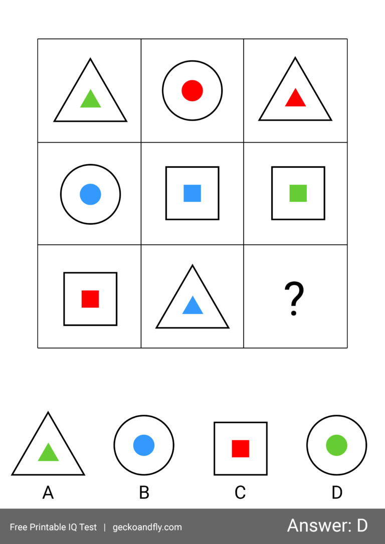 60 Free Printable IQ Test For Kids From 5 to 16 years old [ Part 1 ]