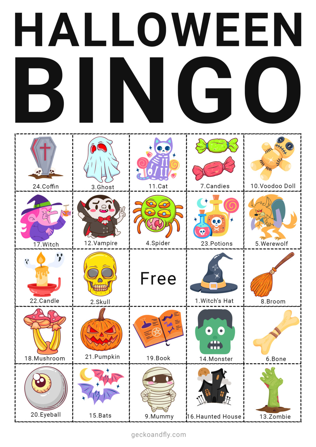 12 Free Printable Halloween Bingo & 12 Pumpkin Carving Patterns